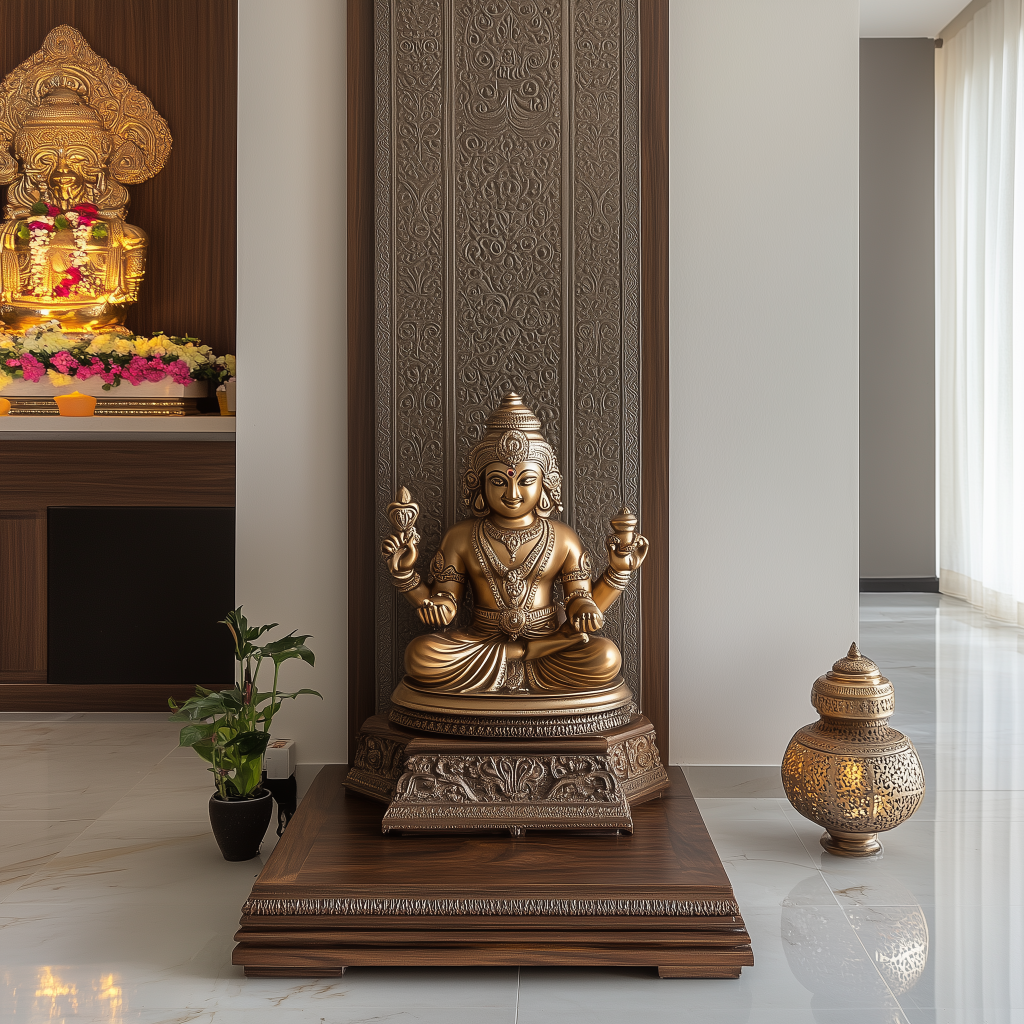Stylish modern mandir design for home with elegant pooja unit setup