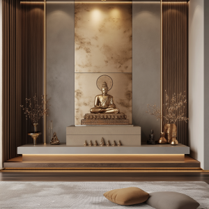 Stylish modern mandir design for home with elegant pooja unit setup