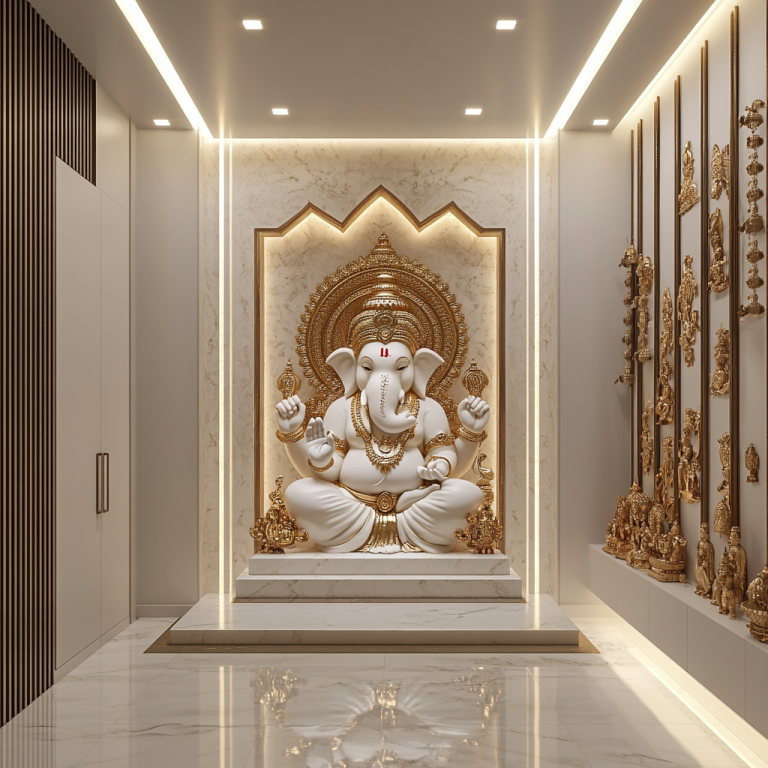 Stylish modern mandir design for home with elegant pooja unit setup