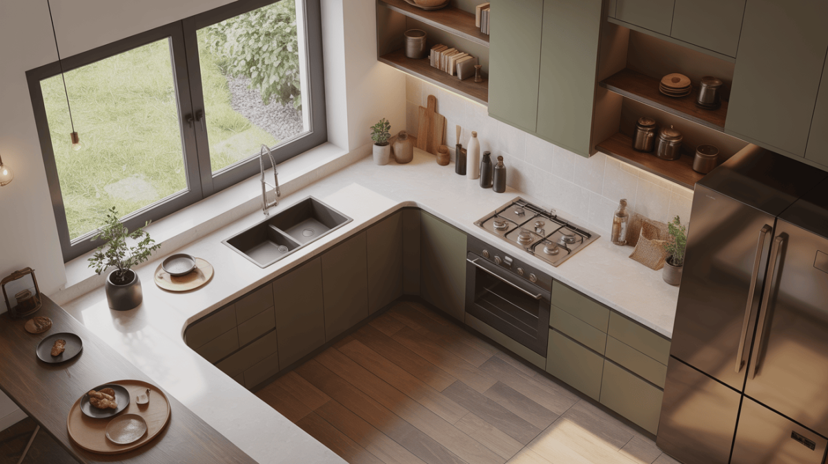 Smart l shaped kitchen cabinets with efficient cabinet layout ideas for ...